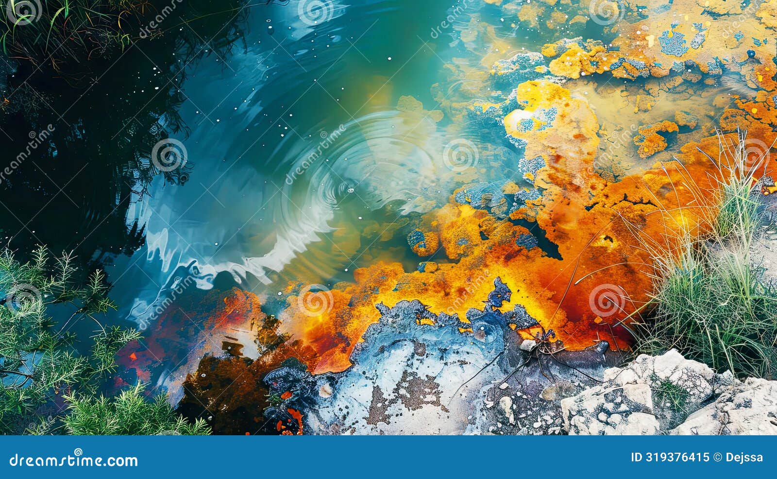 Environmental Pollution. Dirty Water with Streaks in Pond Stock ...