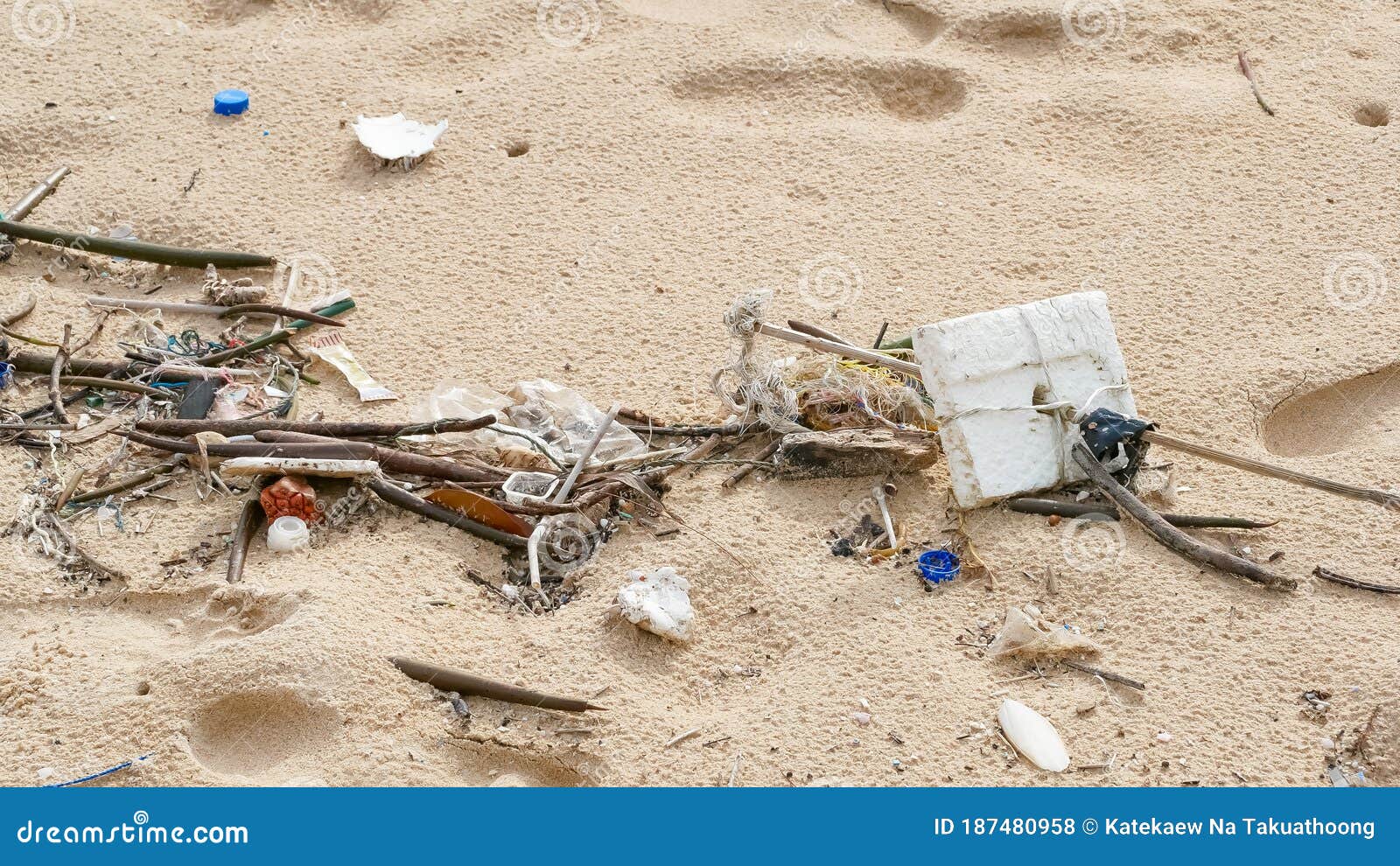 Garbage on sand beach stock photo. Image of rubbish - 187480958