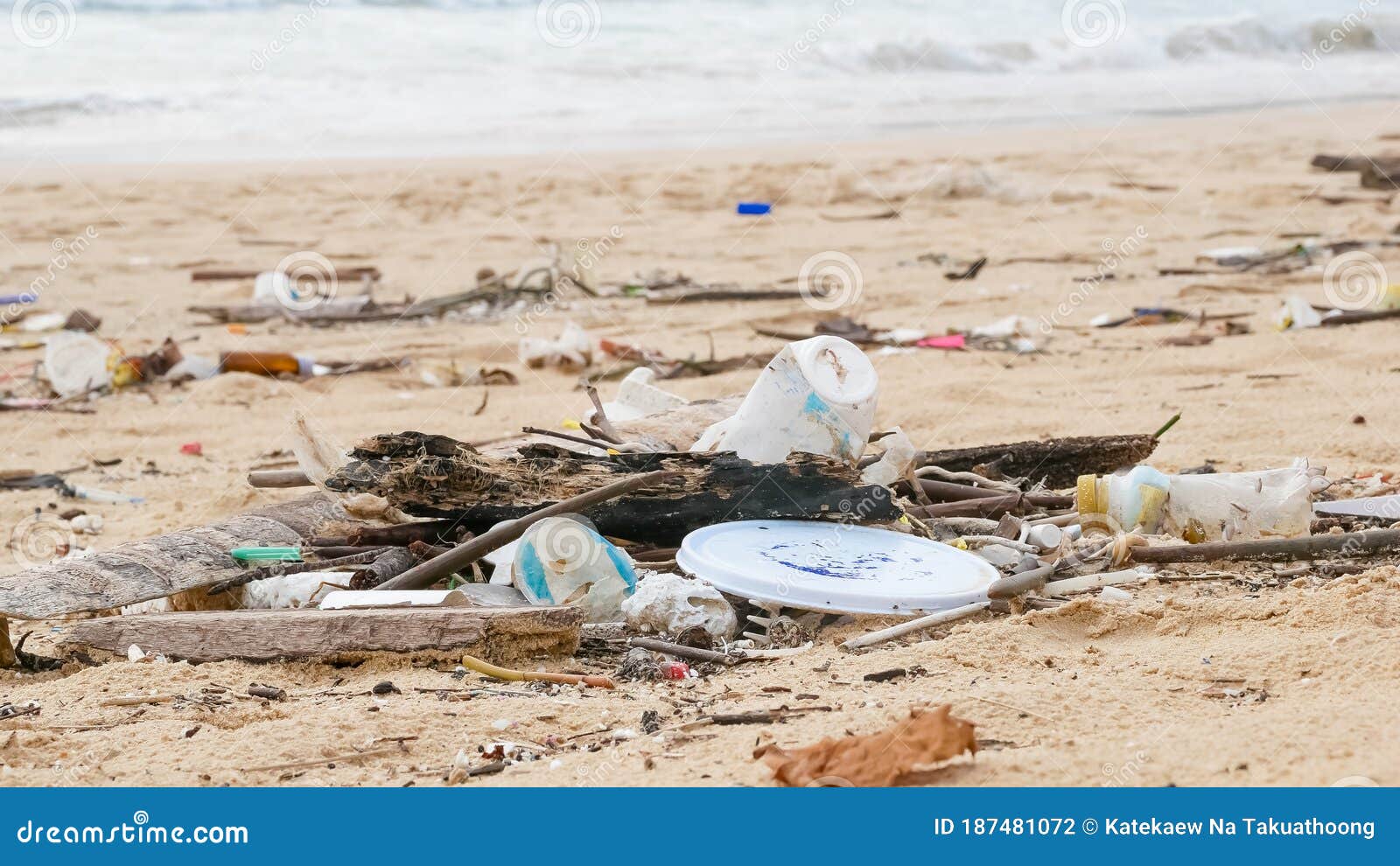 Garbage on sand beach stock photo. Image of stack, beach - 187481072
