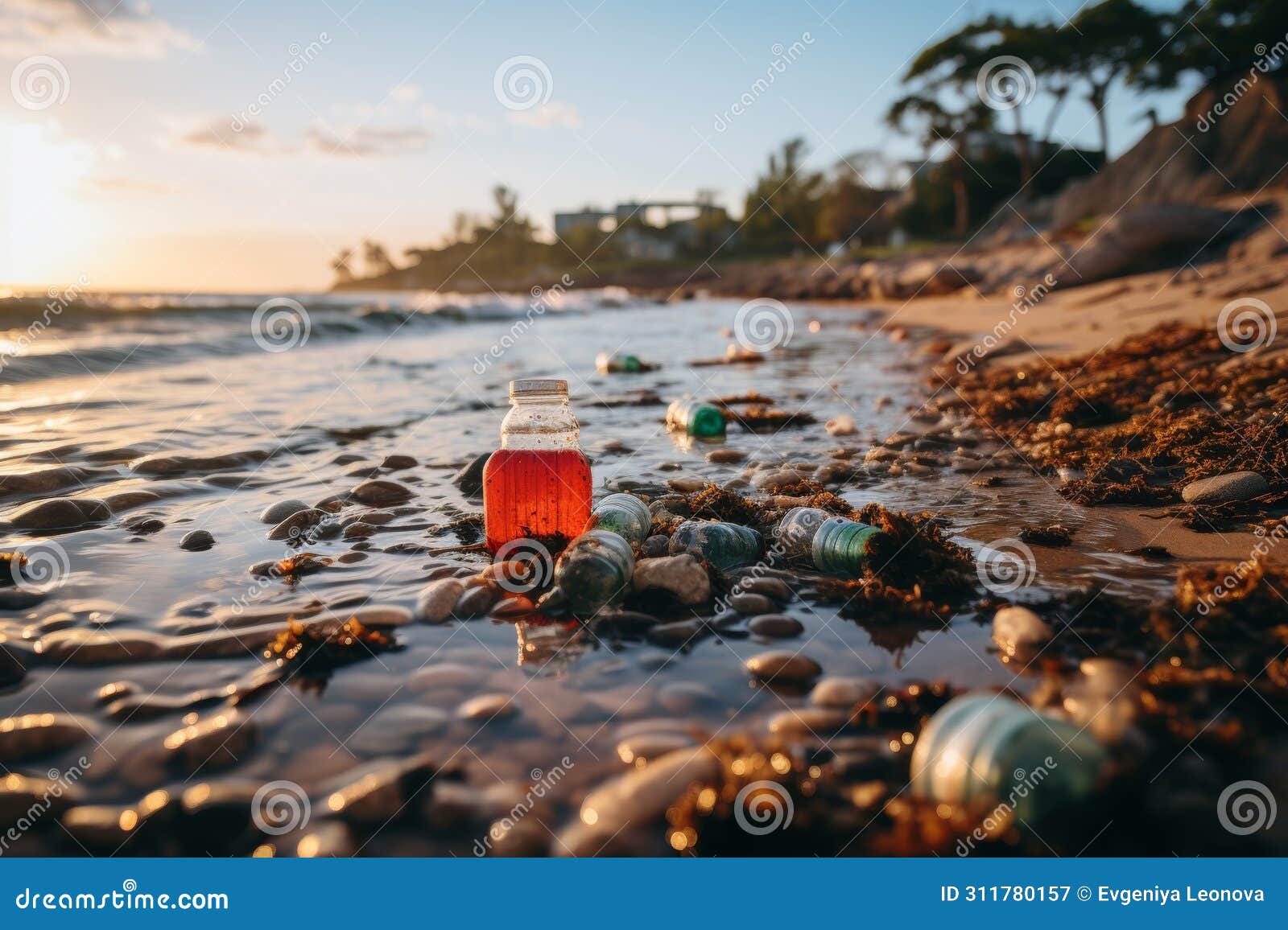 Environmental Pollution. Garbage Washed Ashore By The Storm Littering ...