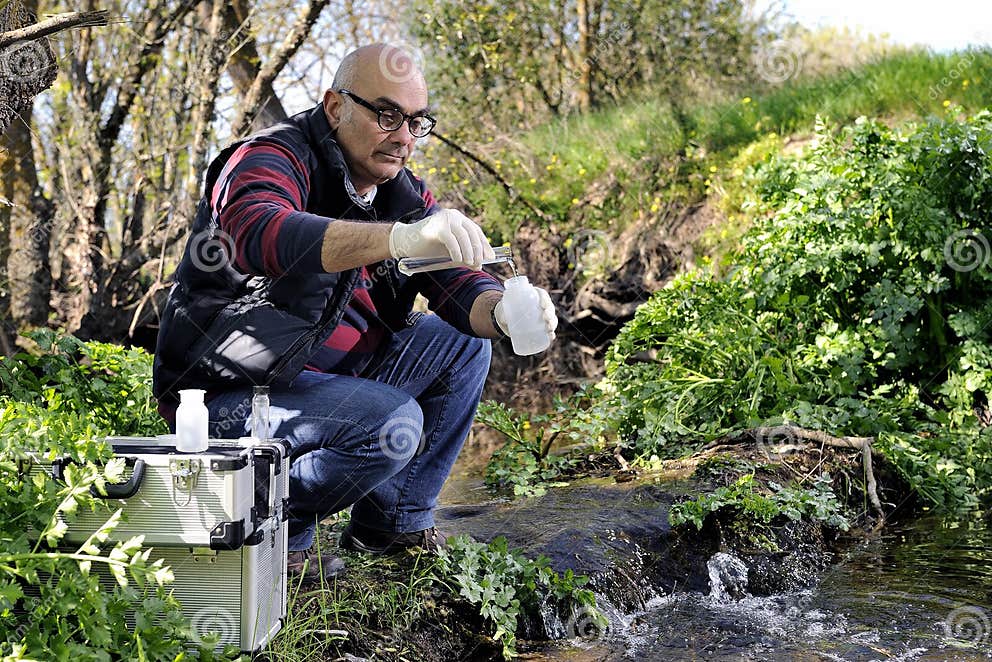 Environmental Pollution Study of a Water Course Stock Image - Image of ...