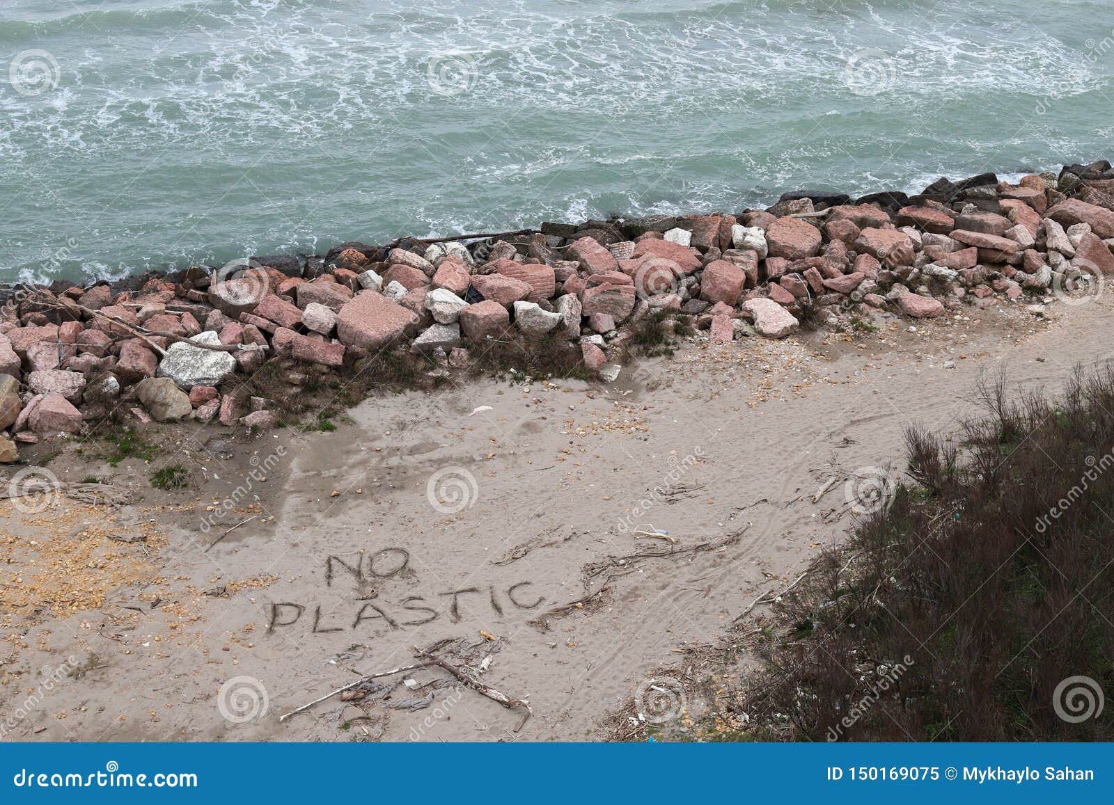 Environmental Problem. Ecology Concept. Plastic on the Beach with Sos ...