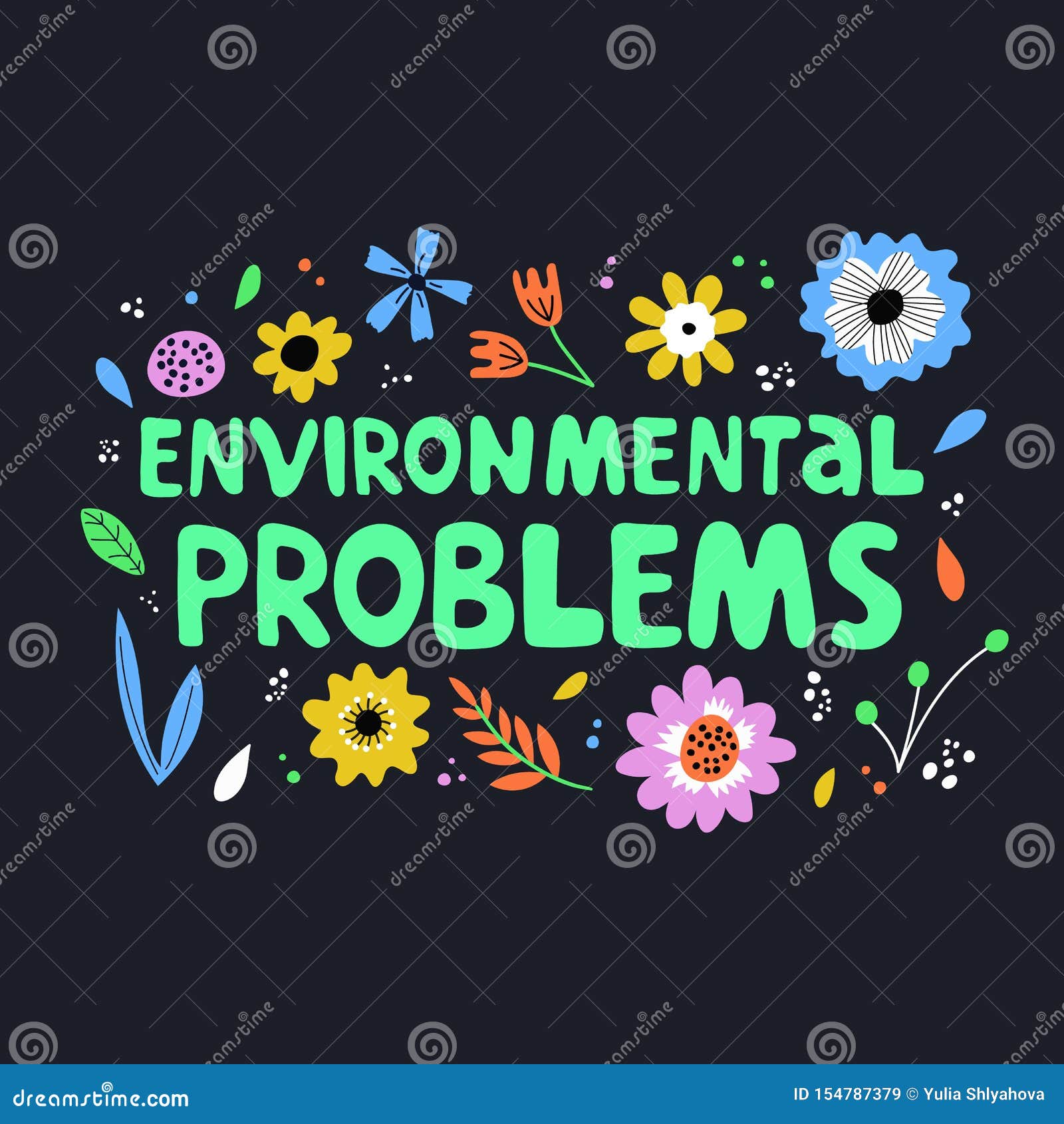 Environmental Problems Modern Lettering on Black Background with ...