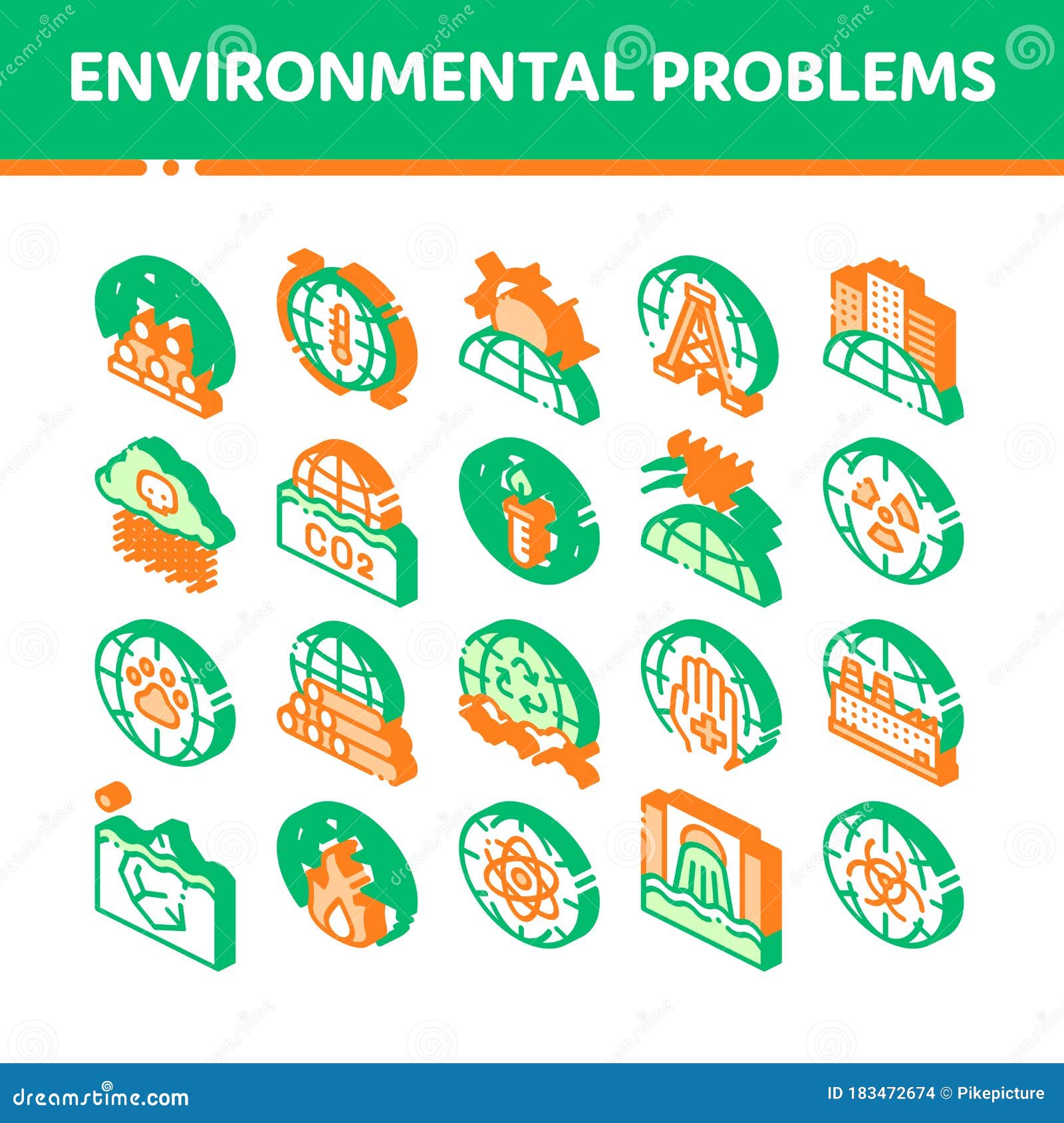 Environmental Problems Vector Isometric Icons Set Stock Vector ...