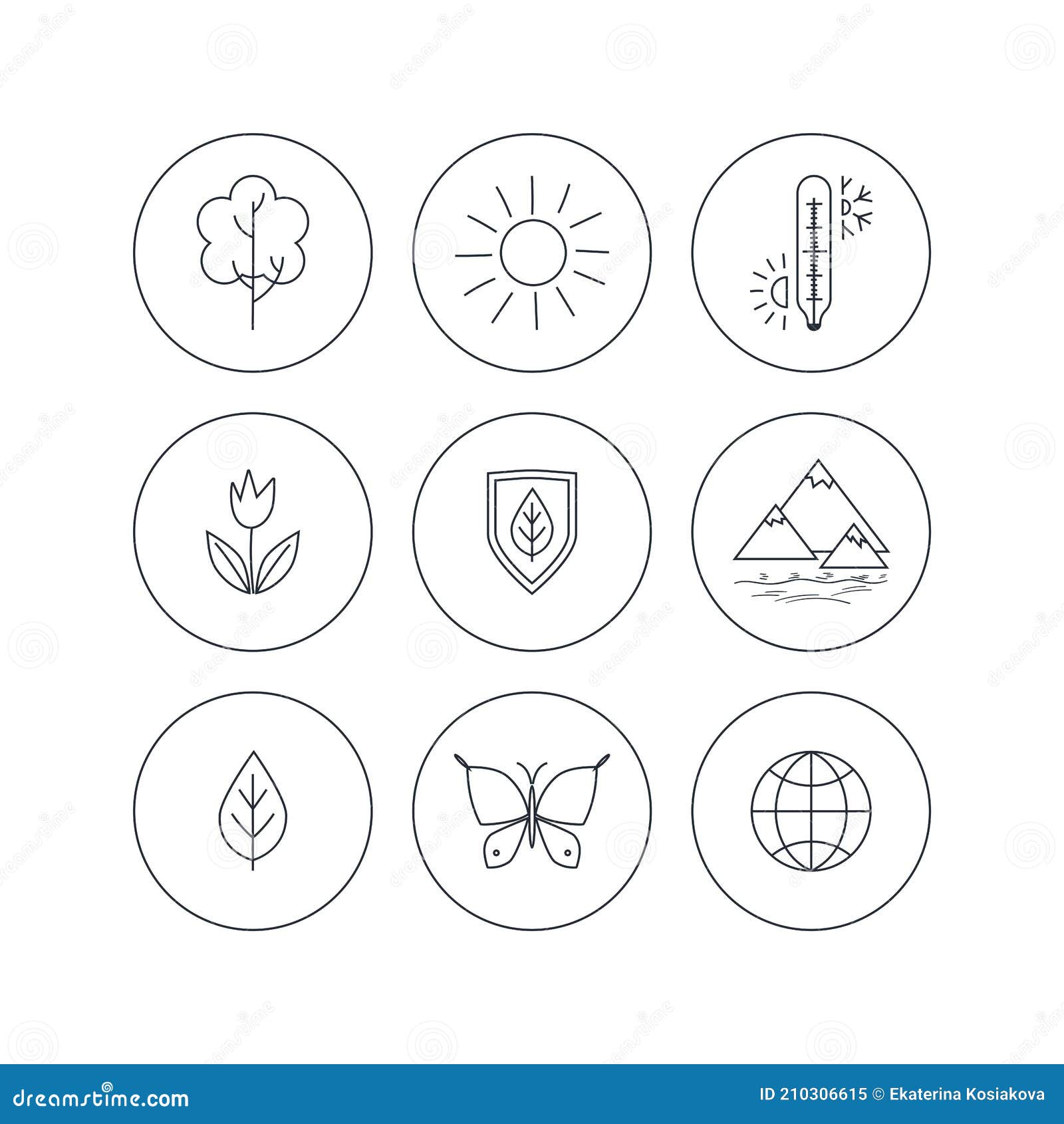 Environmental Protection Icons Set in Outline Style. Vector ...