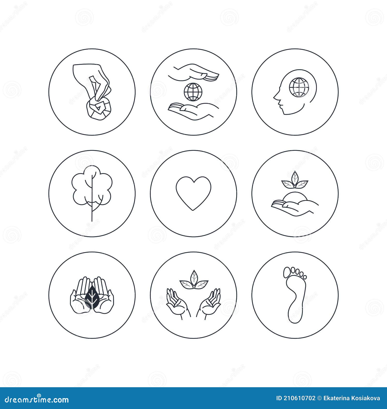 Environmental Protection Icons Set in Outline Style. Vector ...