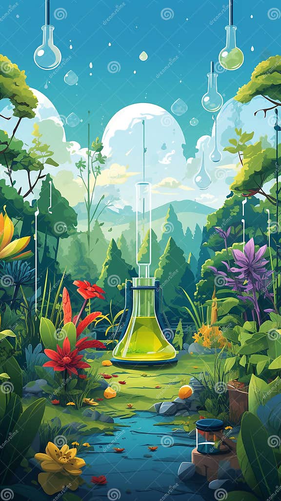 Environmental Science Field Experiment, Flat Design, Front View ...