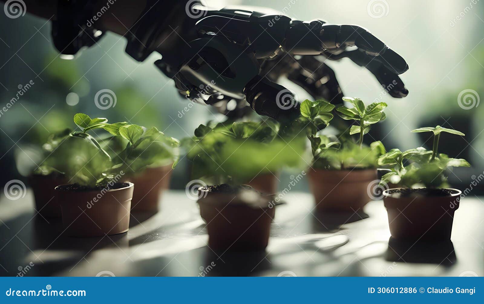 Environmental Technology Concept, Robot Hand Holding Small Plants ...