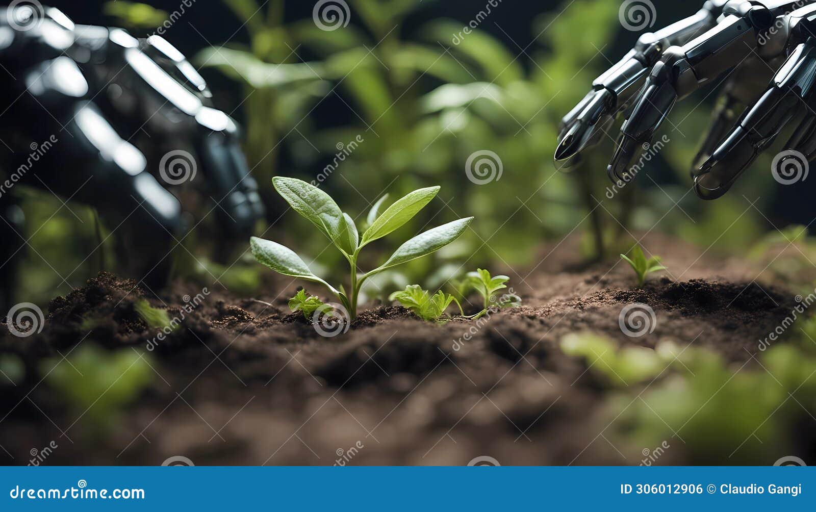Environmental Technology Concept, Robot Hand Holding Small Plants ...