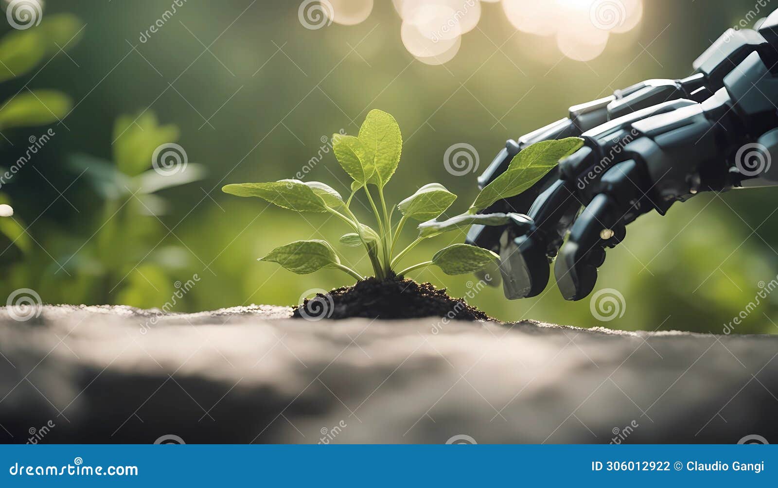 Environmental Technology Concept, Robot Hand Holding Small Plants ...