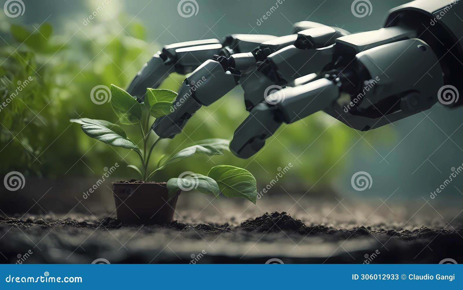 Environmental Technology Concept, Robot Hand Holding Small Plants ...
