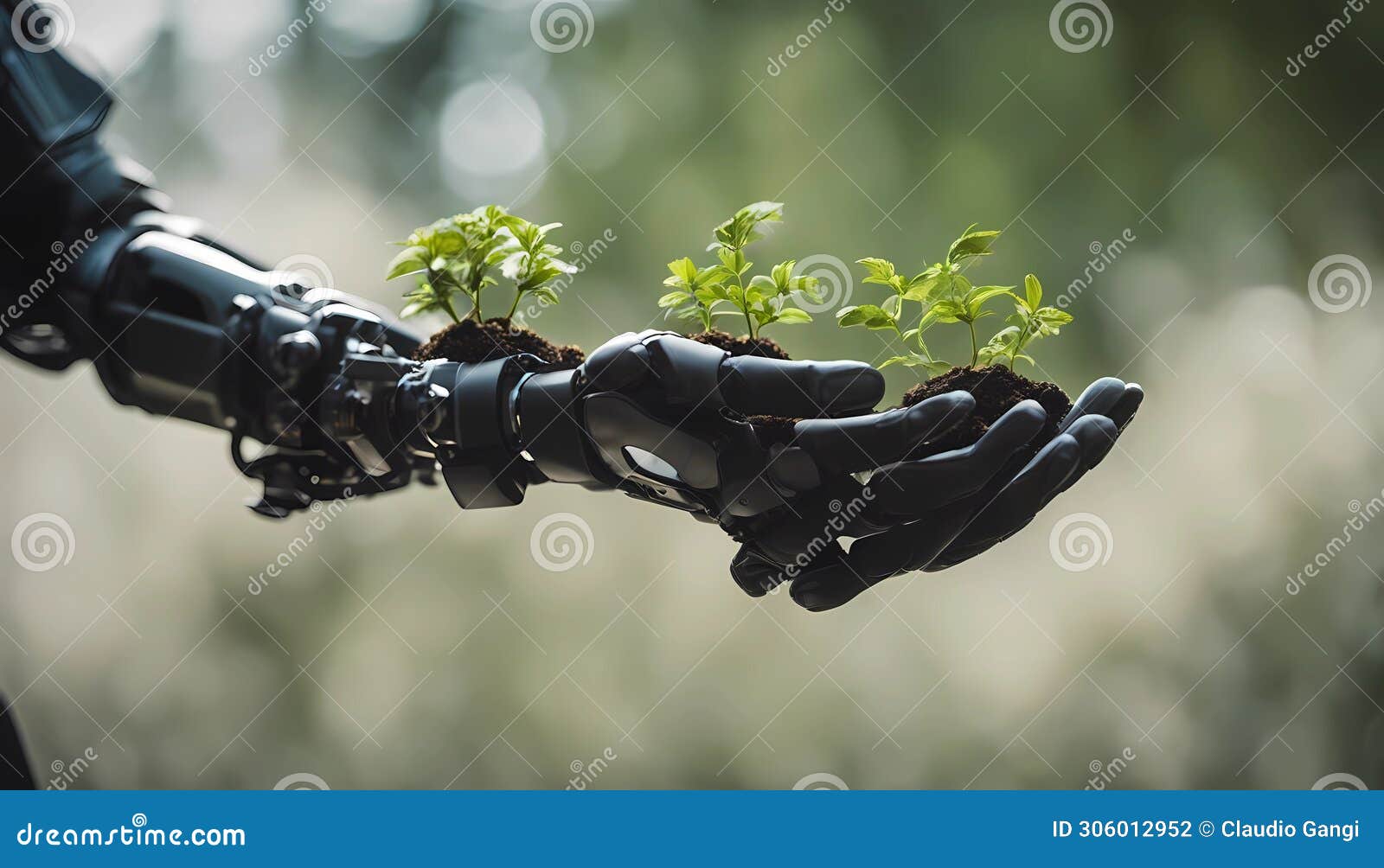 Environmental Technology Concept, Robot Hand Holding Small Plants ...