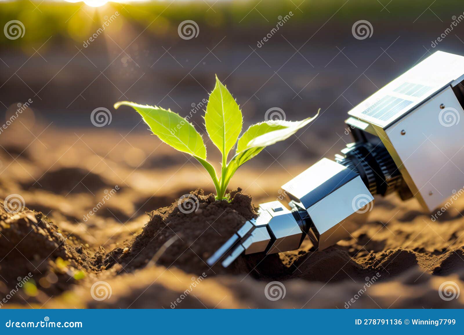 Robot Hand Planting Small Plant with Environment Background. Artificial ...