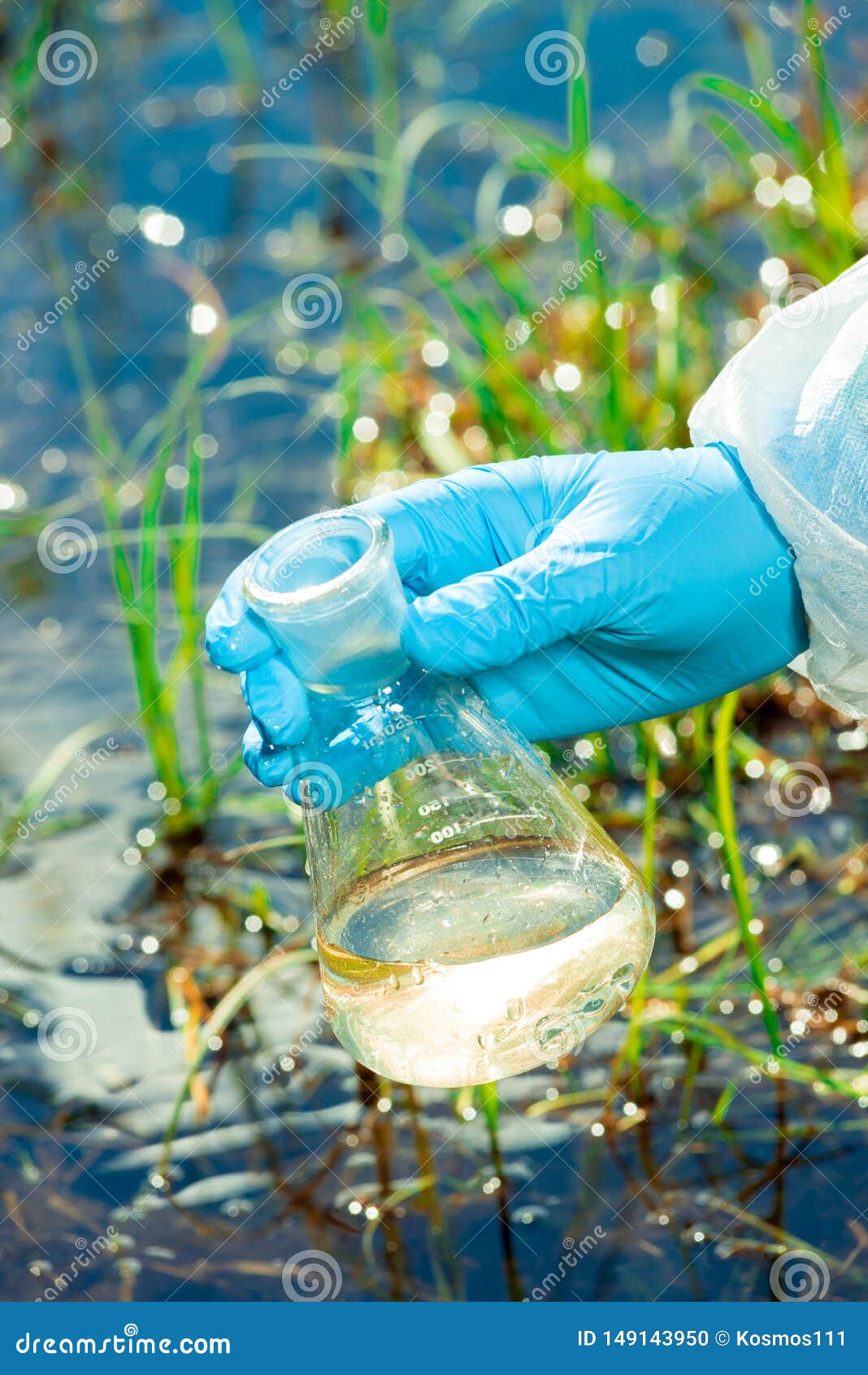 Environmentalist Hand with a Flask Produces a Set of Water for Research ...