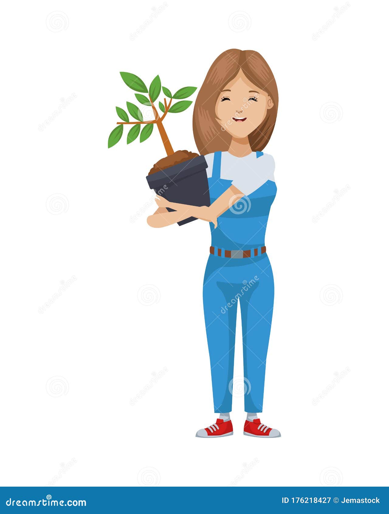Environmentalist Woman with Tree Plant Character Stock Vector ...