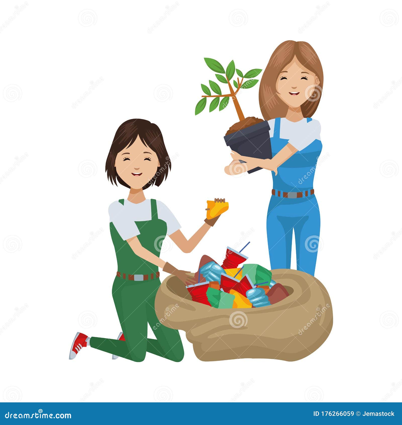Environmentalist Women Recycling and Planting Stock Vector ...
