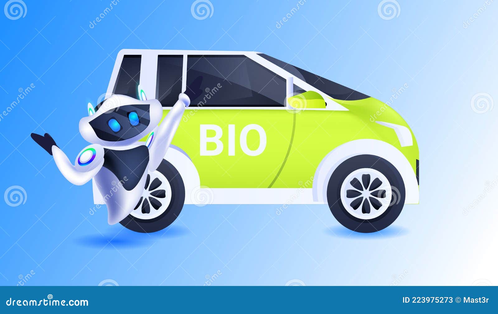 Environmentally Friendly Robot with Eco Car Modern Robotic Character ...