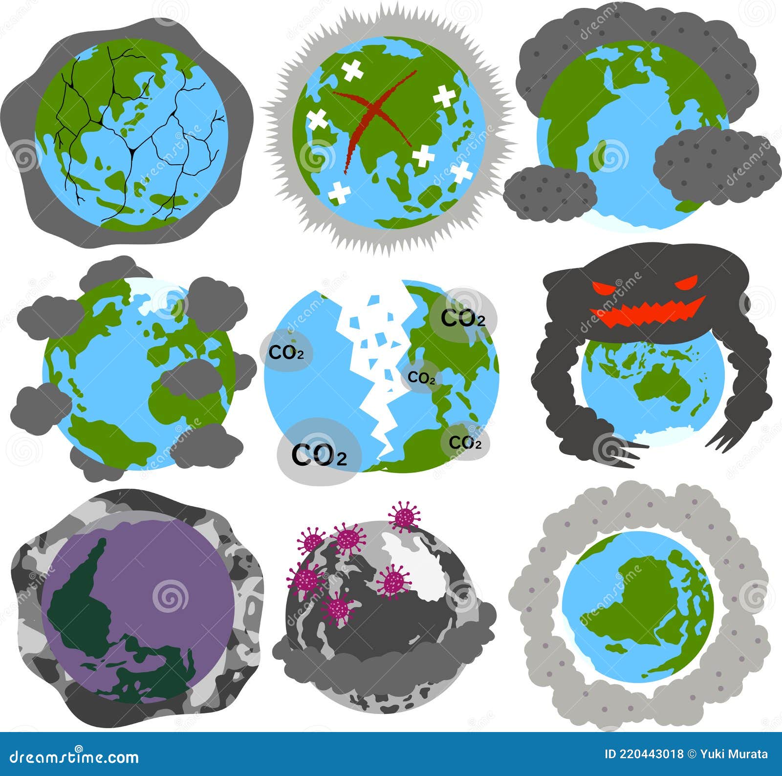 Environmentally Polluted Earth Set Stock Vector - Illustration of toxic ...