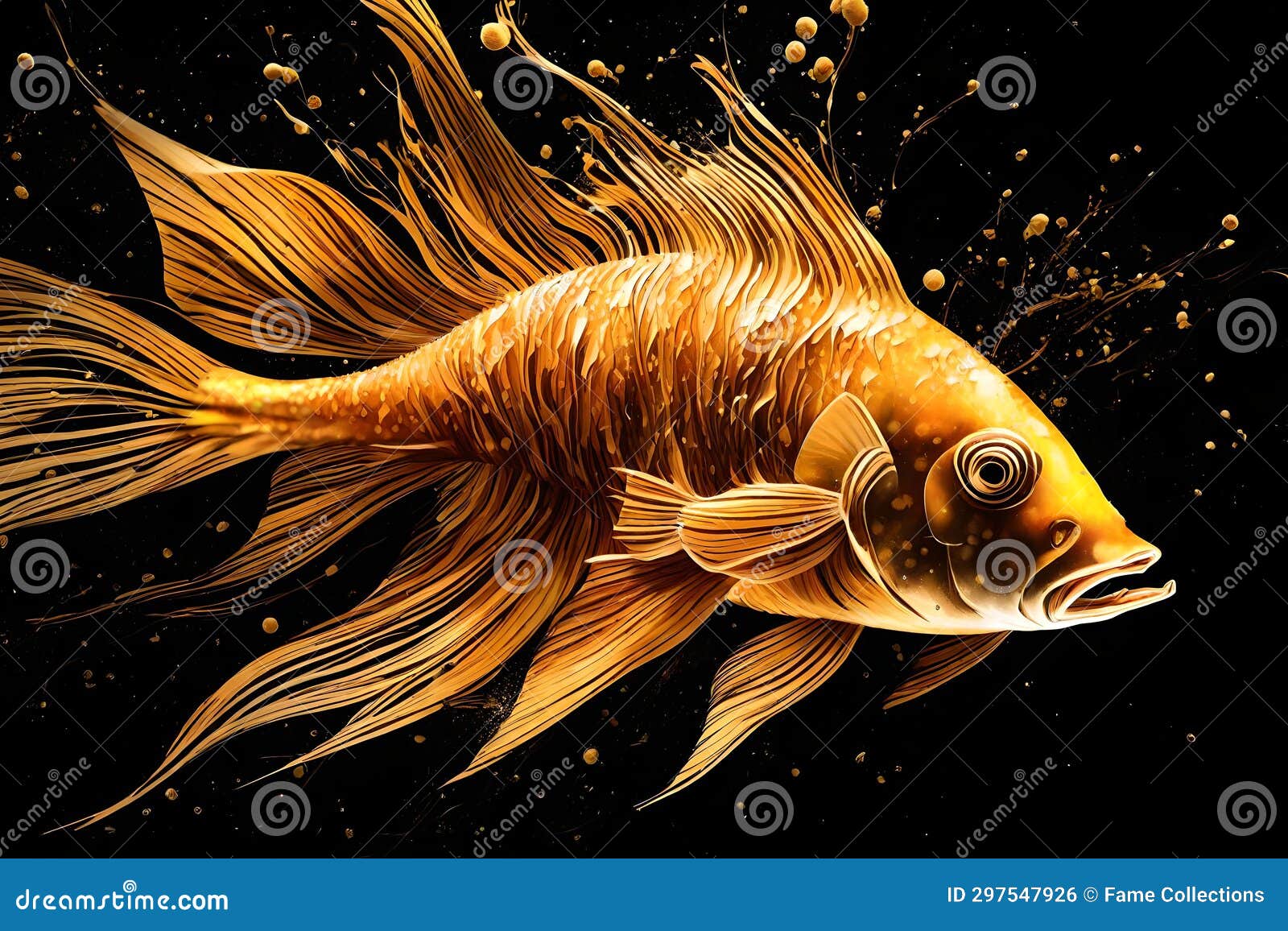 An Illustration Featuring an Abstract Golden Fish Created through the ...