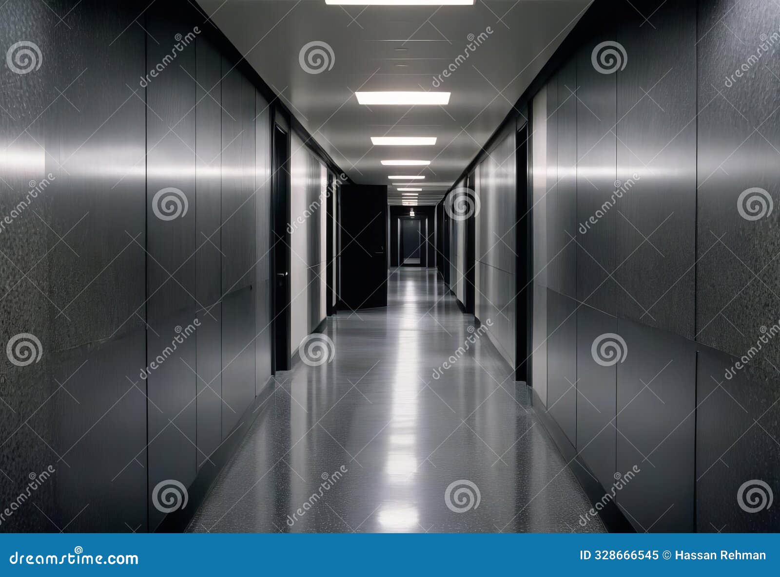 Envision A Long Hallway Designed With A Dramatic Of Light And Shadow ...