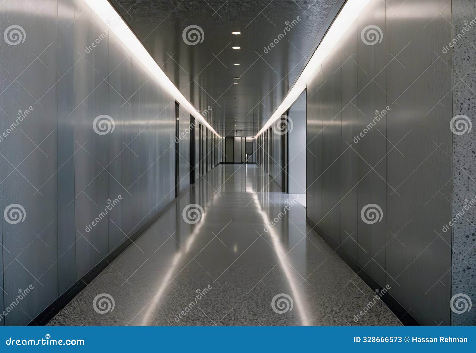 Envision a Long Hallway Designed with a Dramatic of Light and Shadow ...