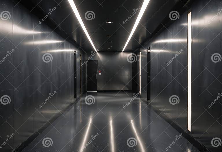 Envision a Long Hallway Designed with a Dramatic of Light and Shadow ...