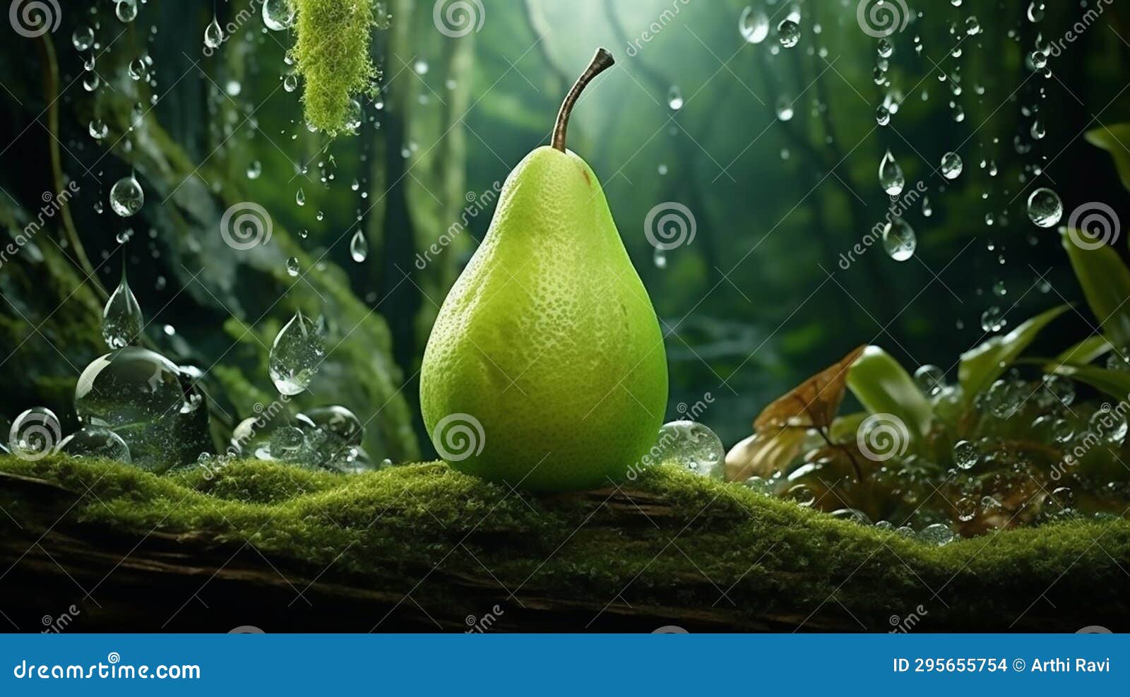 A Pear, Its Surface Dotted with Dewdrops Stock Photo - Image of tree ...