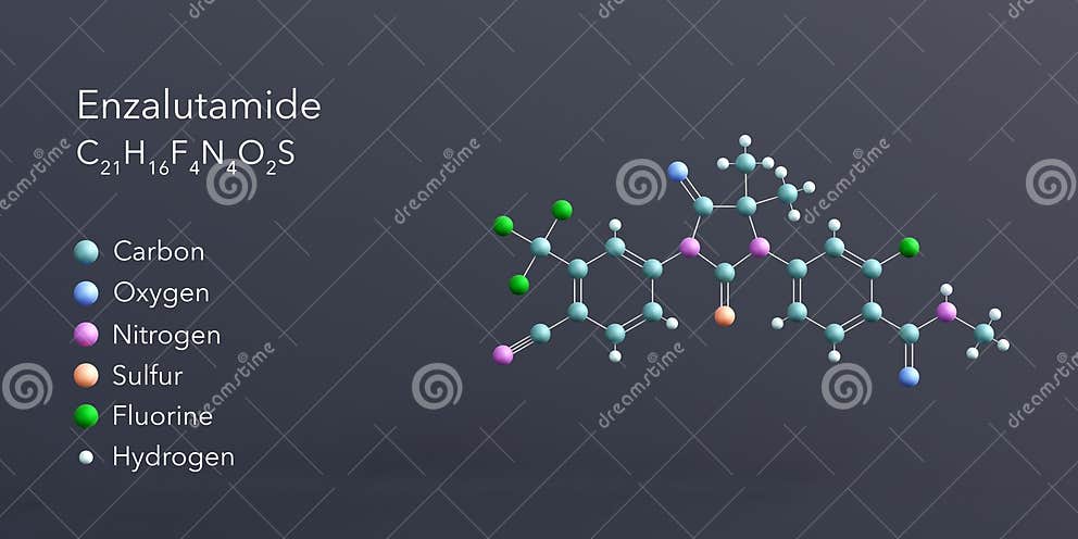 Enzalutamide Molecule 3d Rendering, Flat Molecular Structure with ...