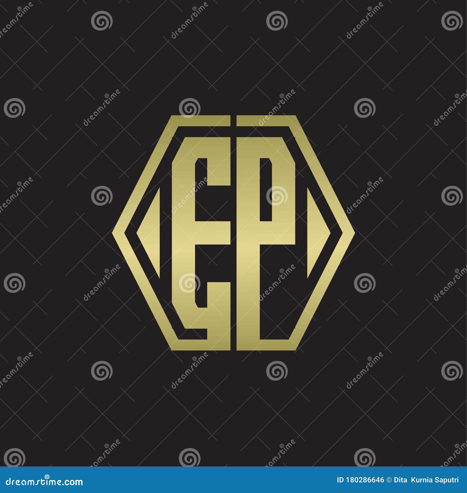 EP Logo Monogram with Hexagon Line Rounded Design Template with Gold ...