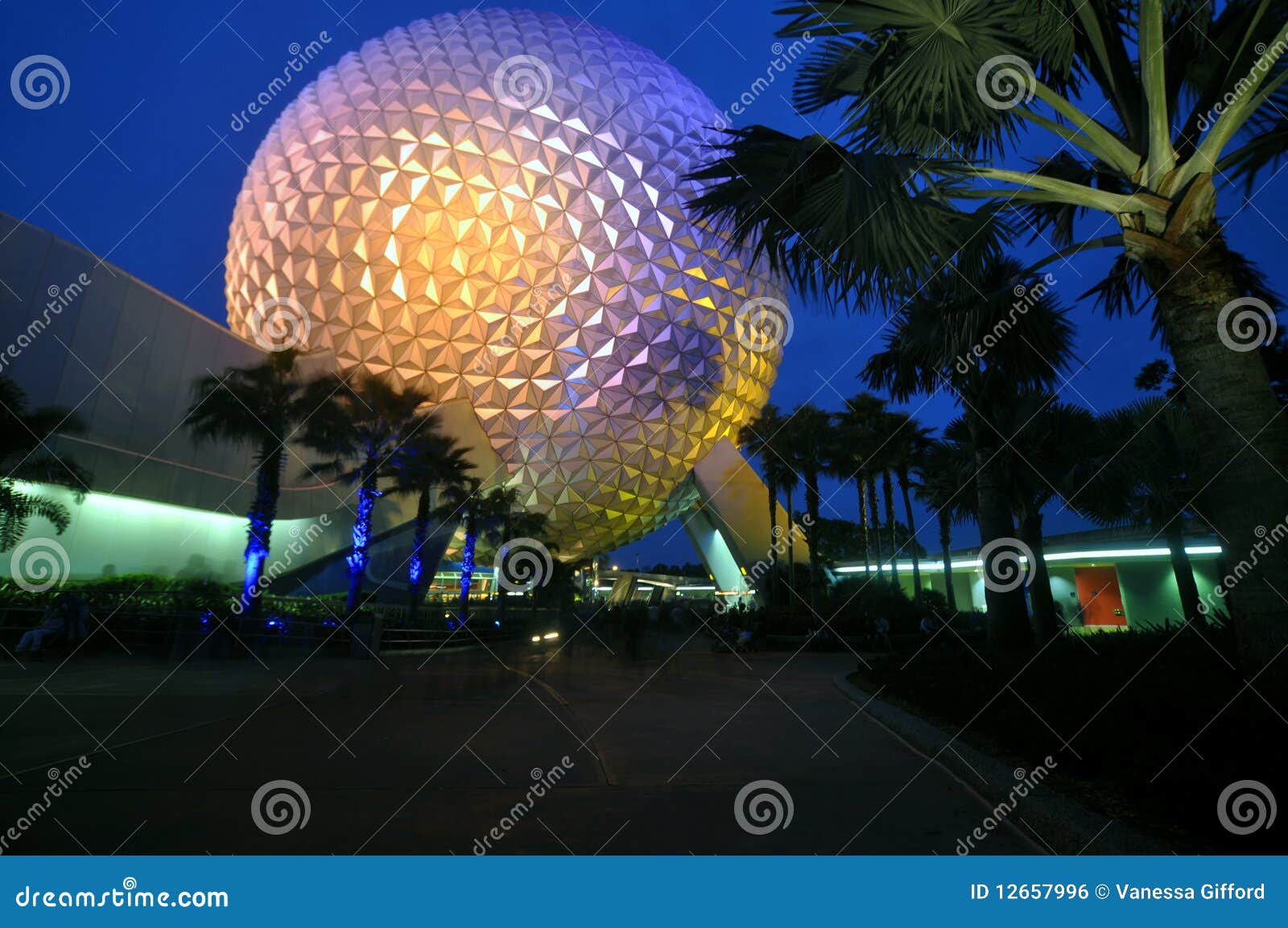 Epcot Center at Night editorial photo. Image of evening - 12657996