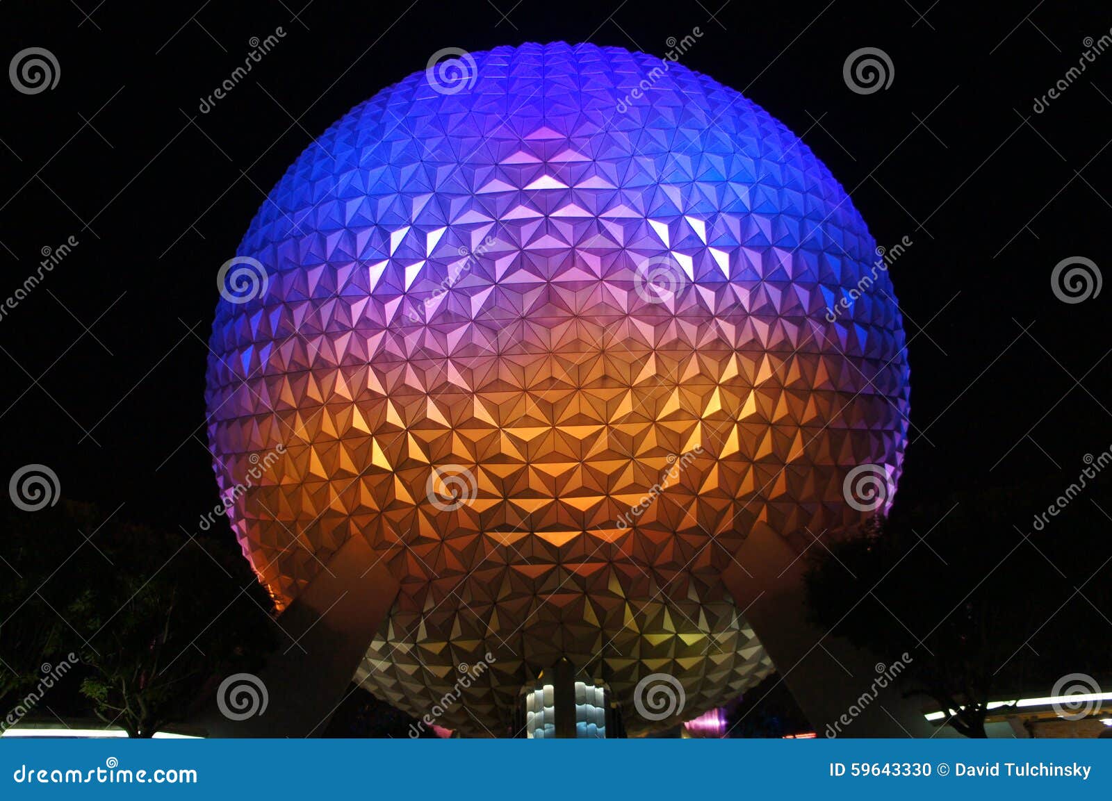 Epcot Spaceship Earth at Night Editorial Image - Image of colorful ...