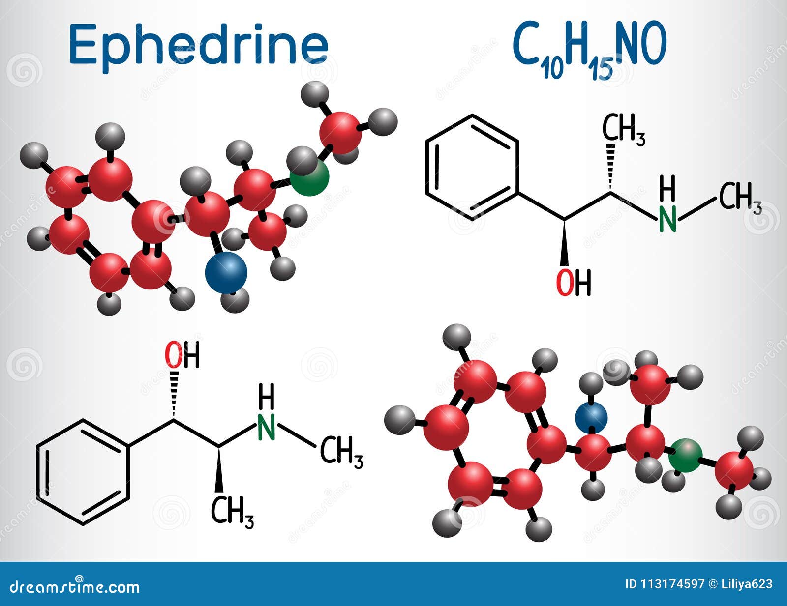 Ephedrine C10H15NO Molecule, is a Medication and Stimulant. St Stock ...