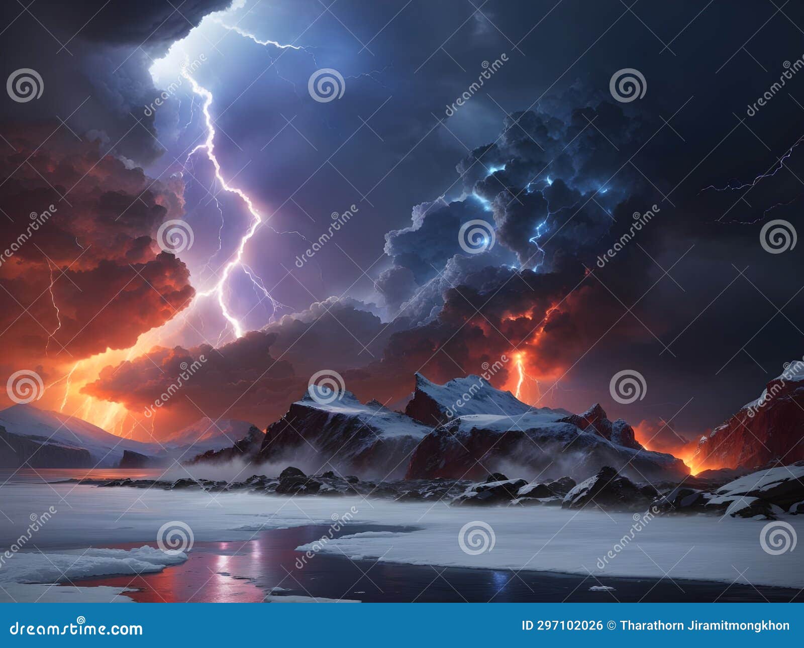 Ephemeral Fusion: Fire and Ice Lightning Dance Stock Illustration ...