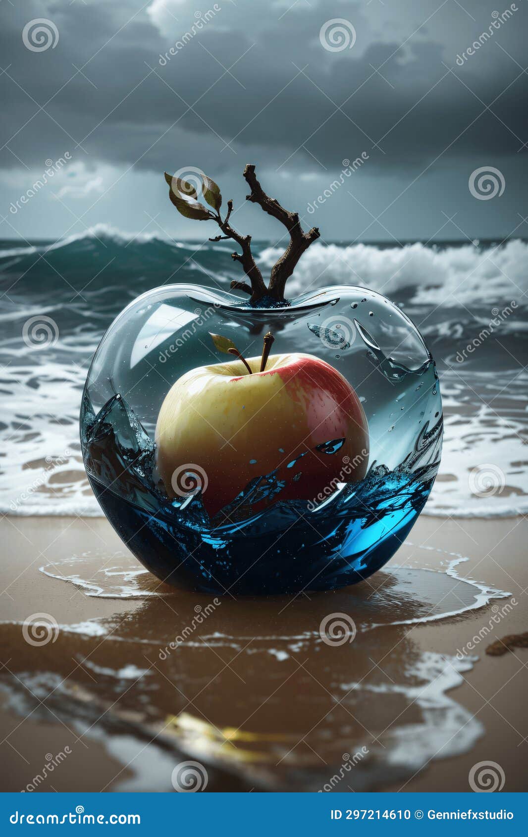 Ephemeral Fusion: Tempestuous Seas and Glass Apple Shadows Sphere. AI ...