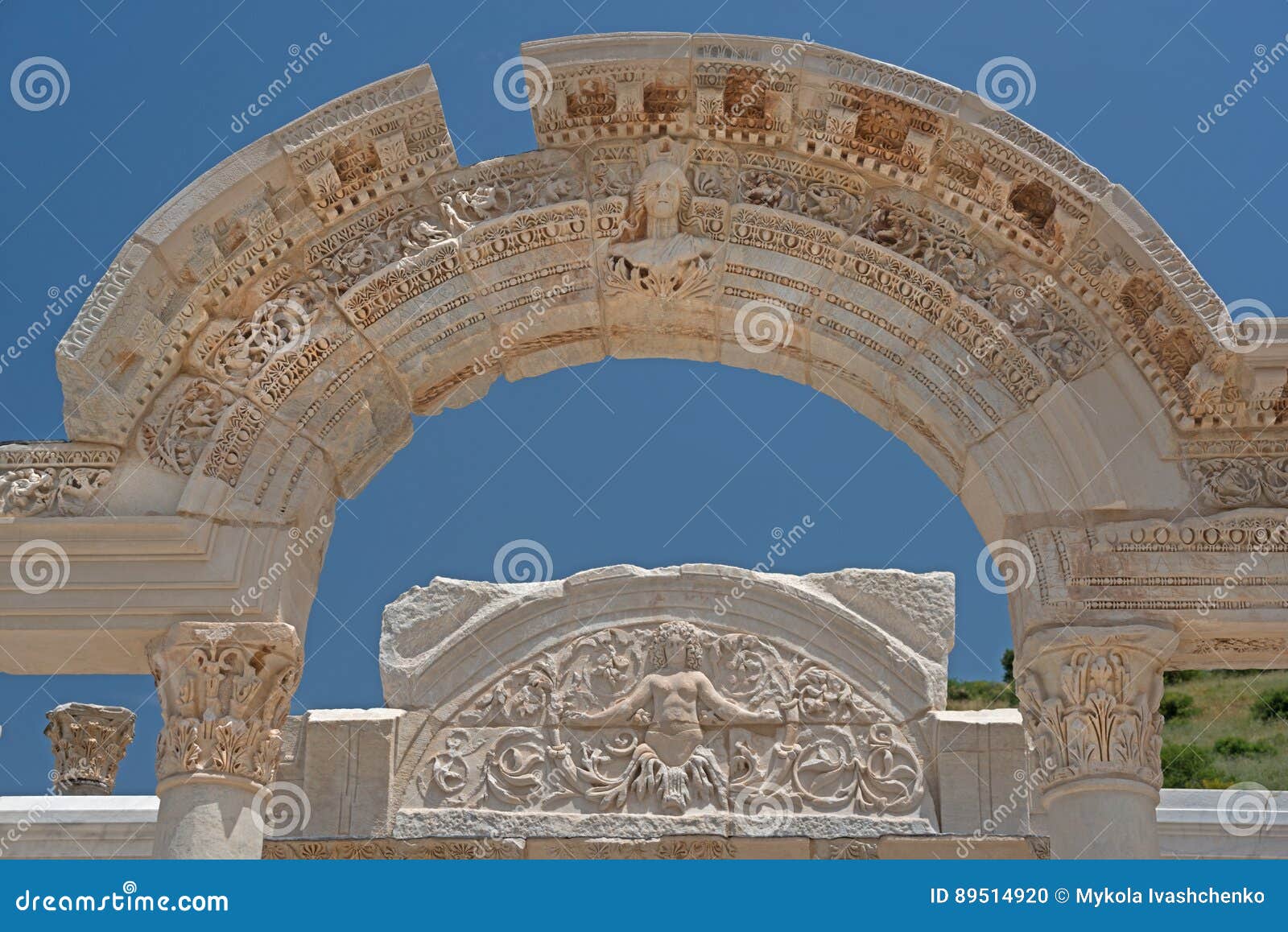 Ephesus Ruins Against Blue Sky Background Stock Photo - Image of ruins ...