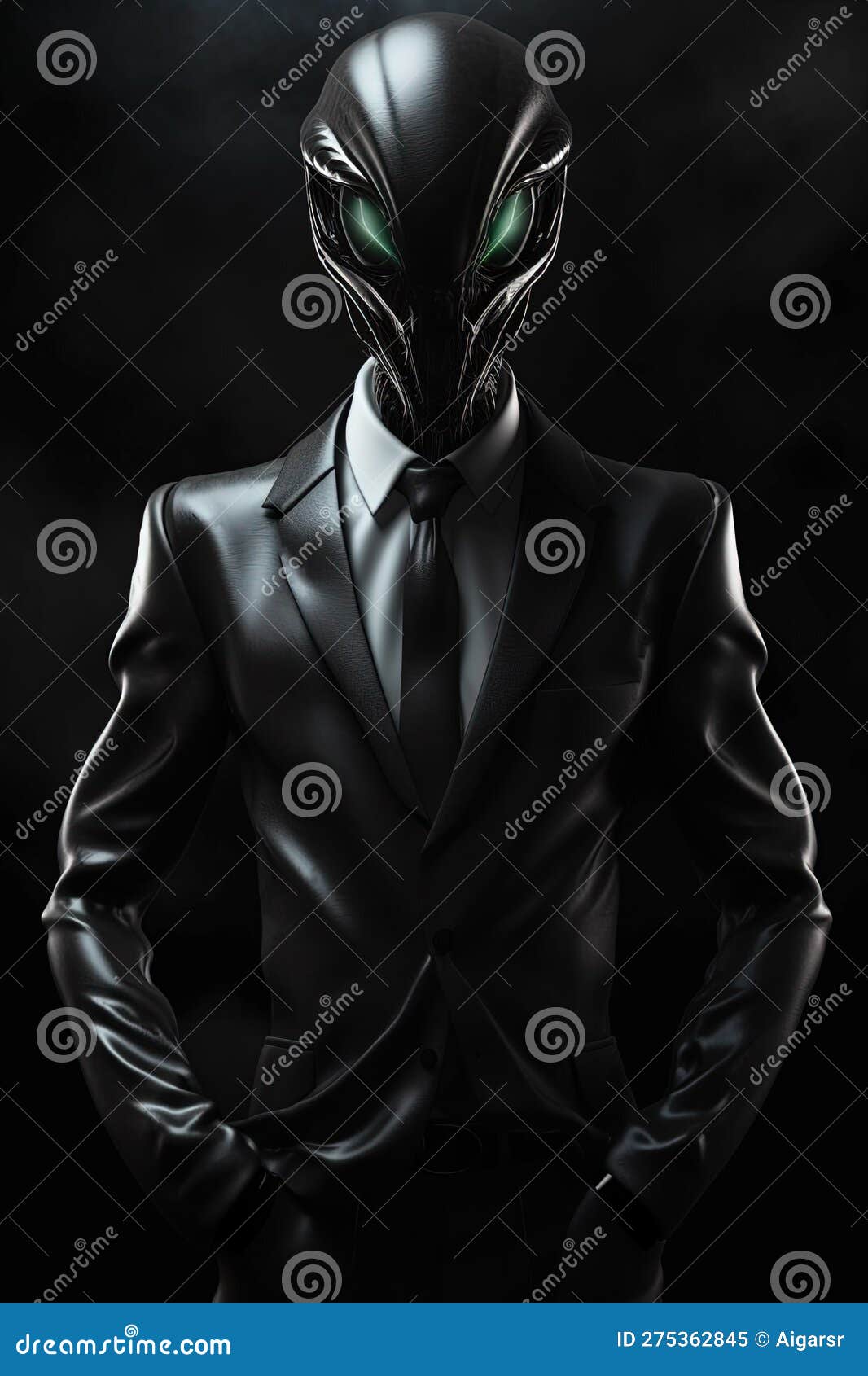 An Epic Alien in Black Suit Stock Illustration - Illustration of cosmic ...