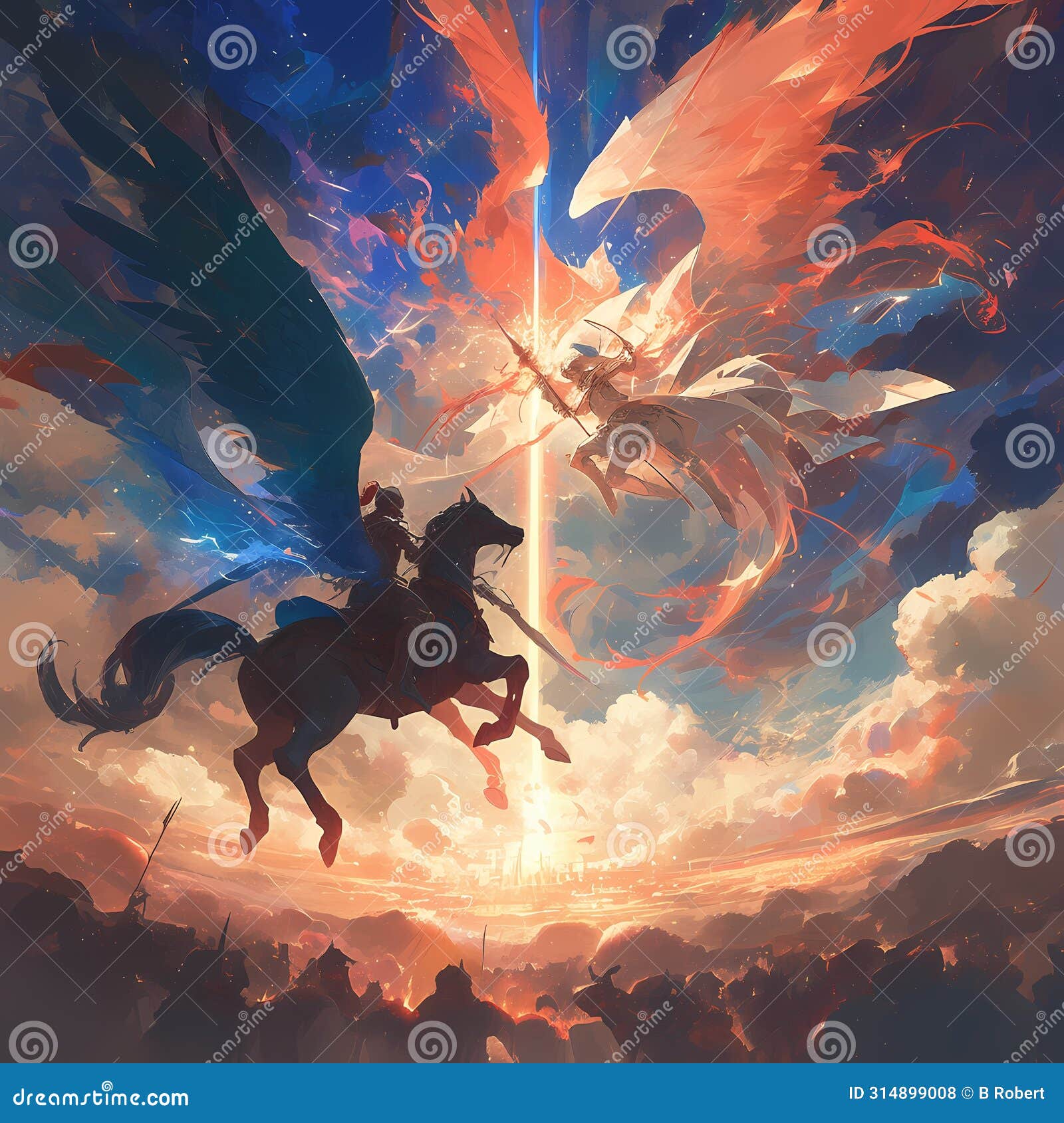 Epic Battle in the Sky - Fantasy Artwork Stock Illustration ...