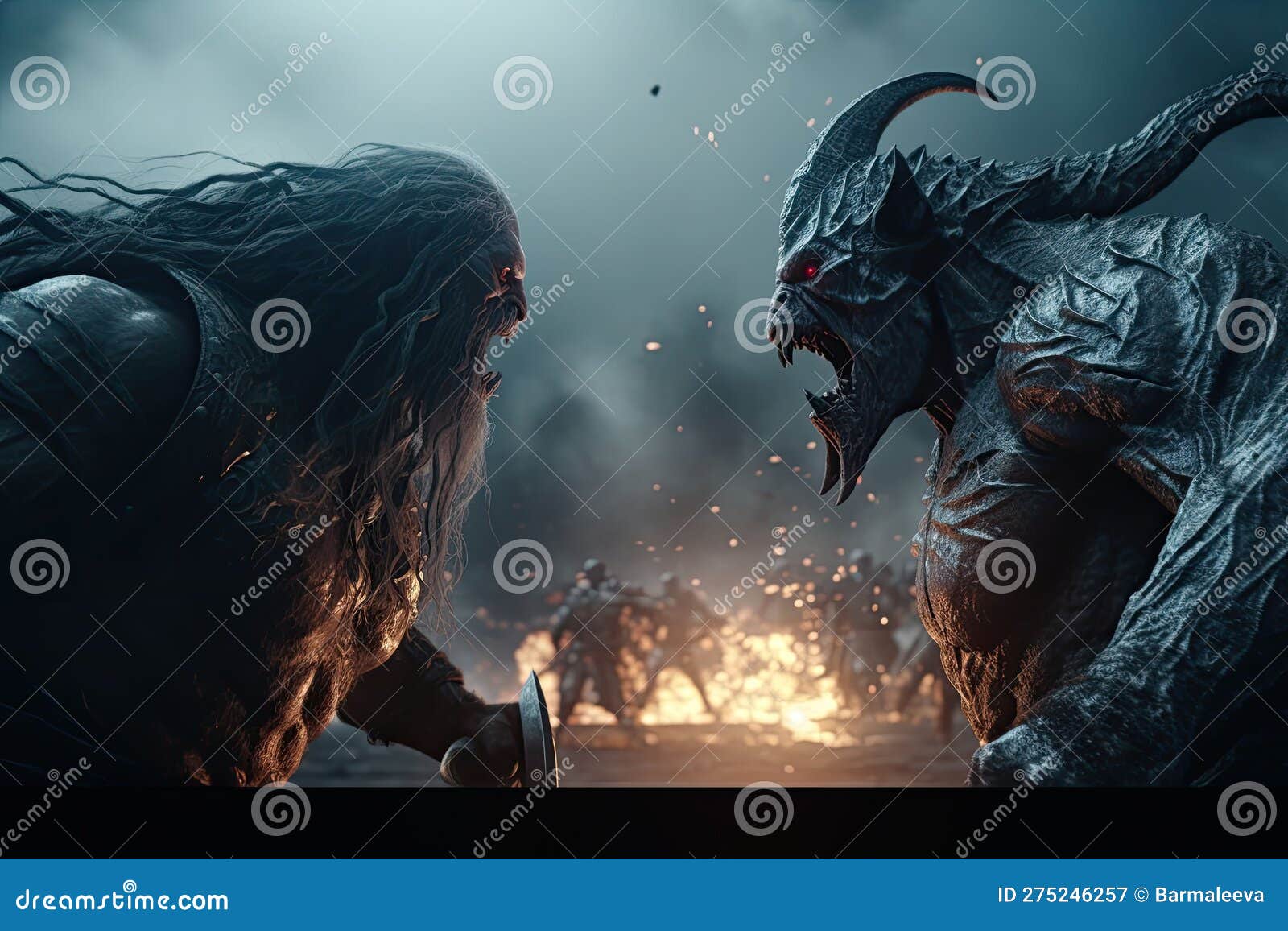 Epic Battle between Two Powerful Characters. a Fight between Two ...