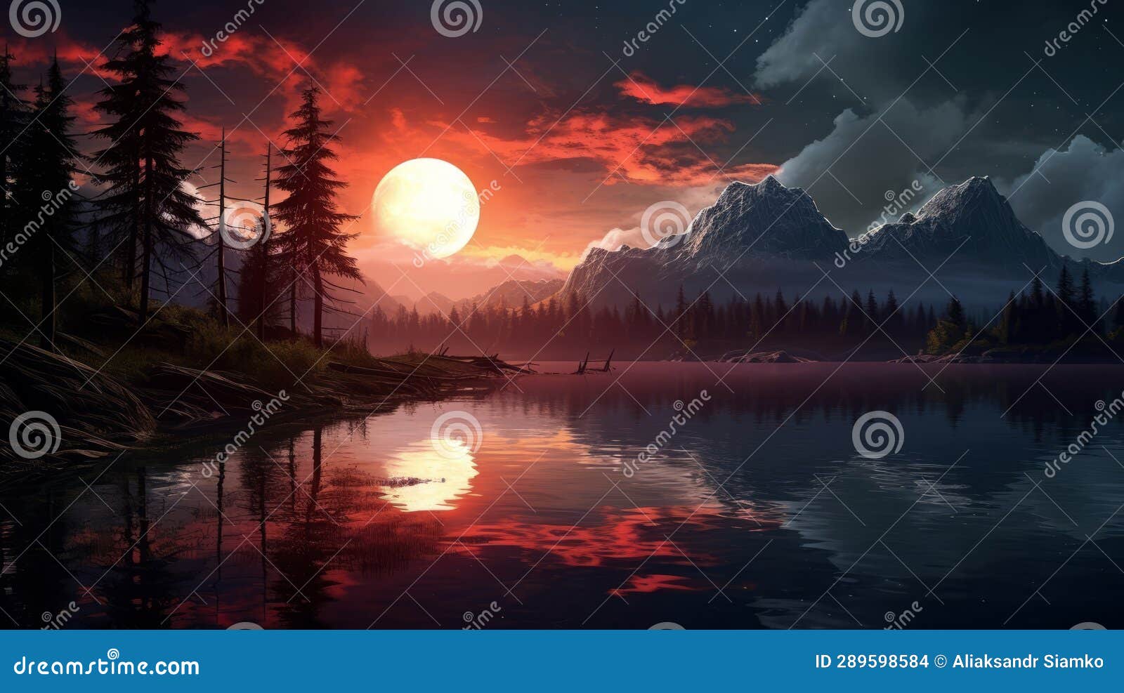 Epic Big Moon Rising stock photo. Image of dark, tranquil - 289598584