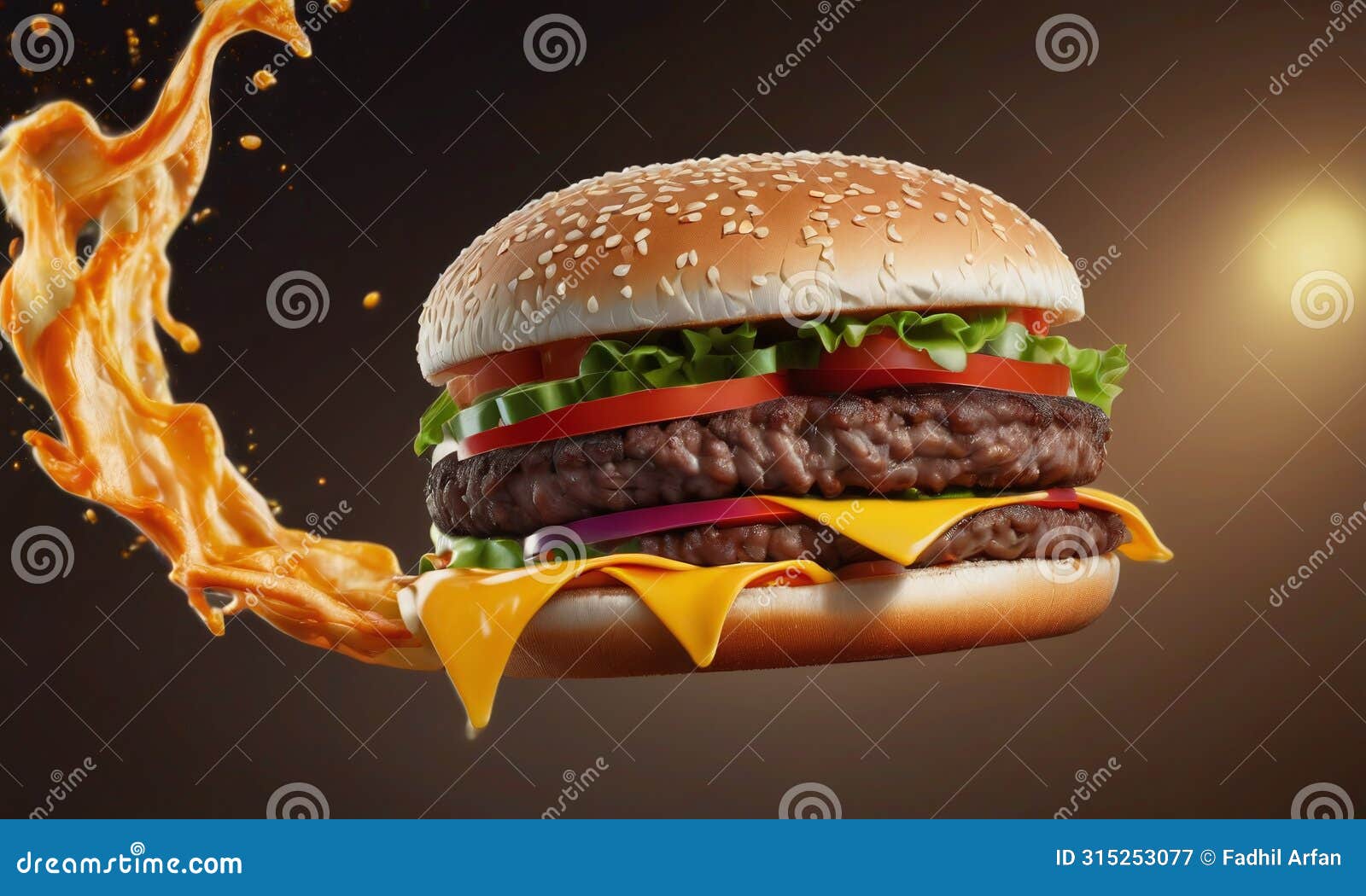 Epic Burger Flying in the Air Stock Illustration - Illustration of wood ...