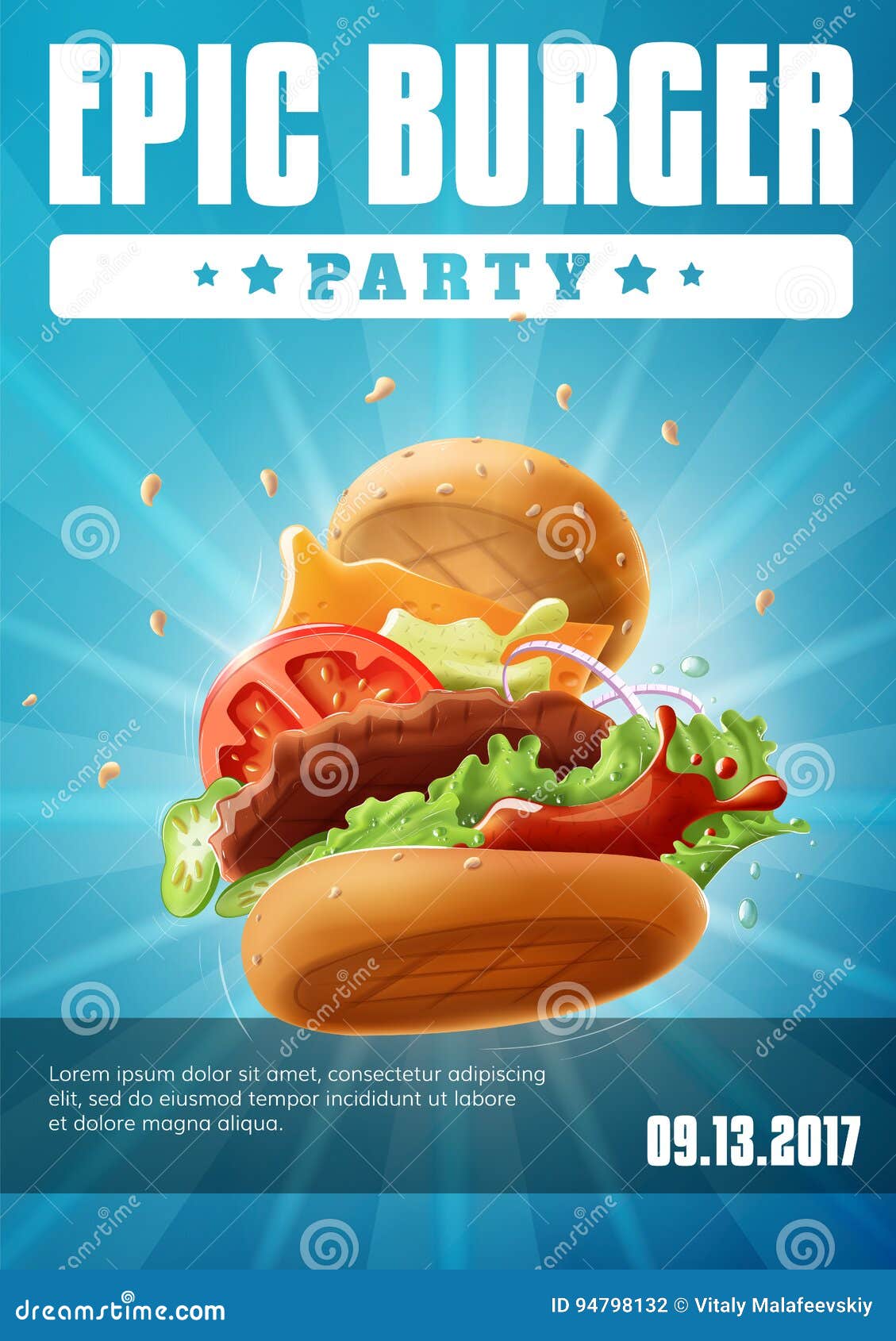 Epic Burger Party - Poster Flyer Template Stock Vector - Illustration ...