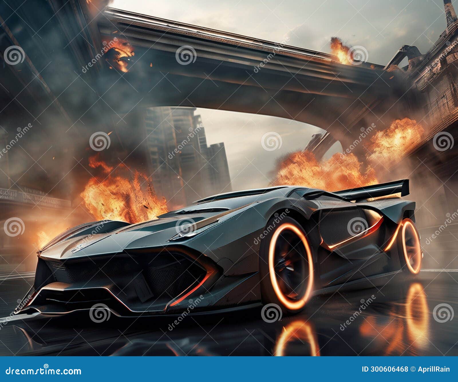 Epic Car Chase with Explosions Stock Illustration - Illustration of ...