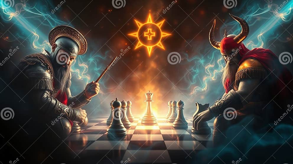 Epic Chess Battle between Mythical Warriors. Magic and Strategy Collide ...