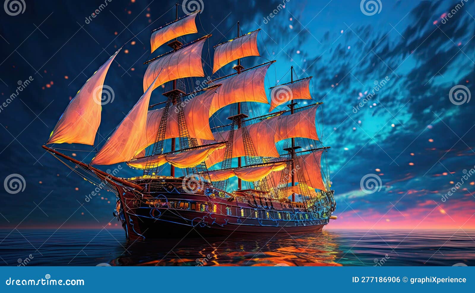 Epic Colorful Sailing Ship Illustration Stock Illustration ...