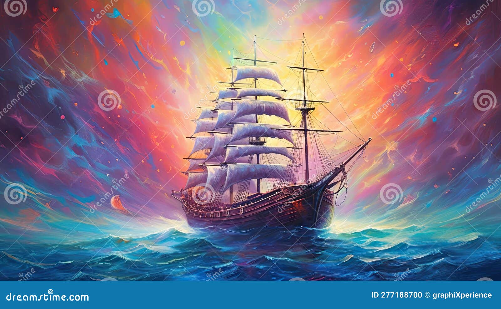 Epic Colorful Sailing Ship Illustration Stock Illustration ...