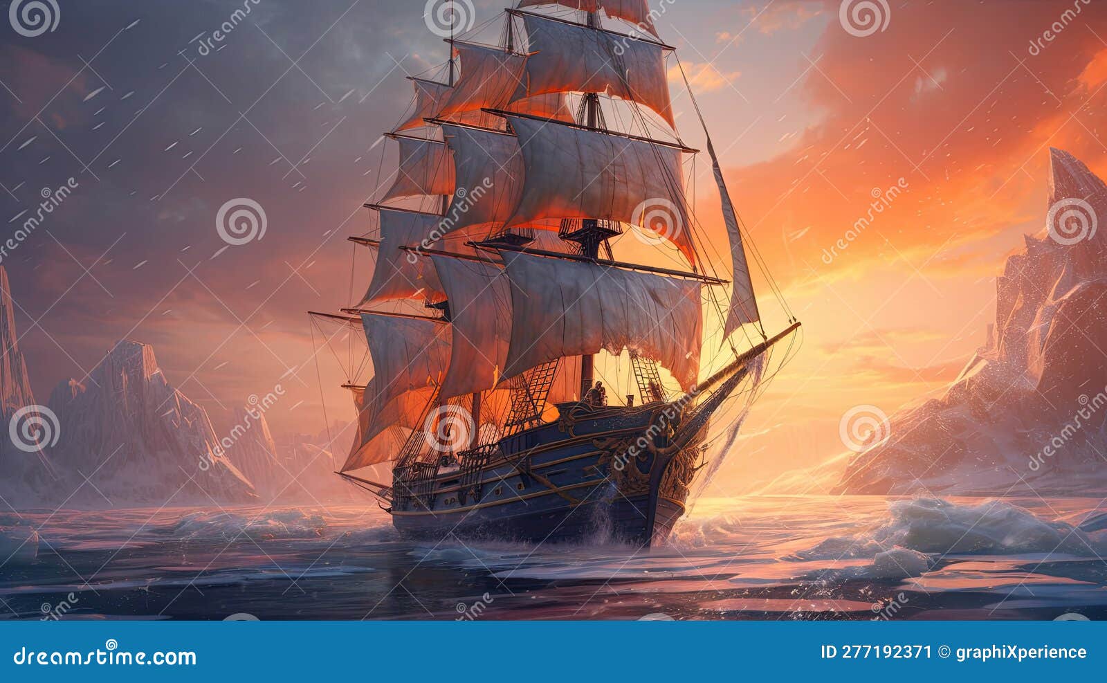Epic Colorful Sailing Ship Illustration Stock Illustration ...