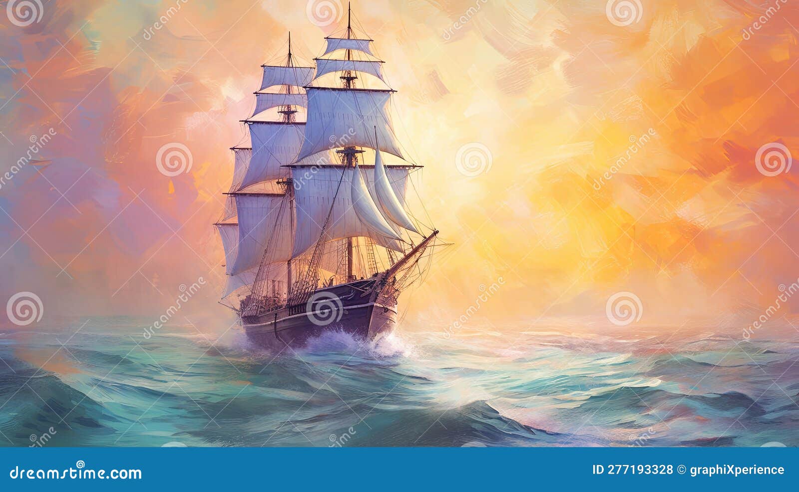 Epic Colorful Sailing Ship Illustration Stock Illustration ...