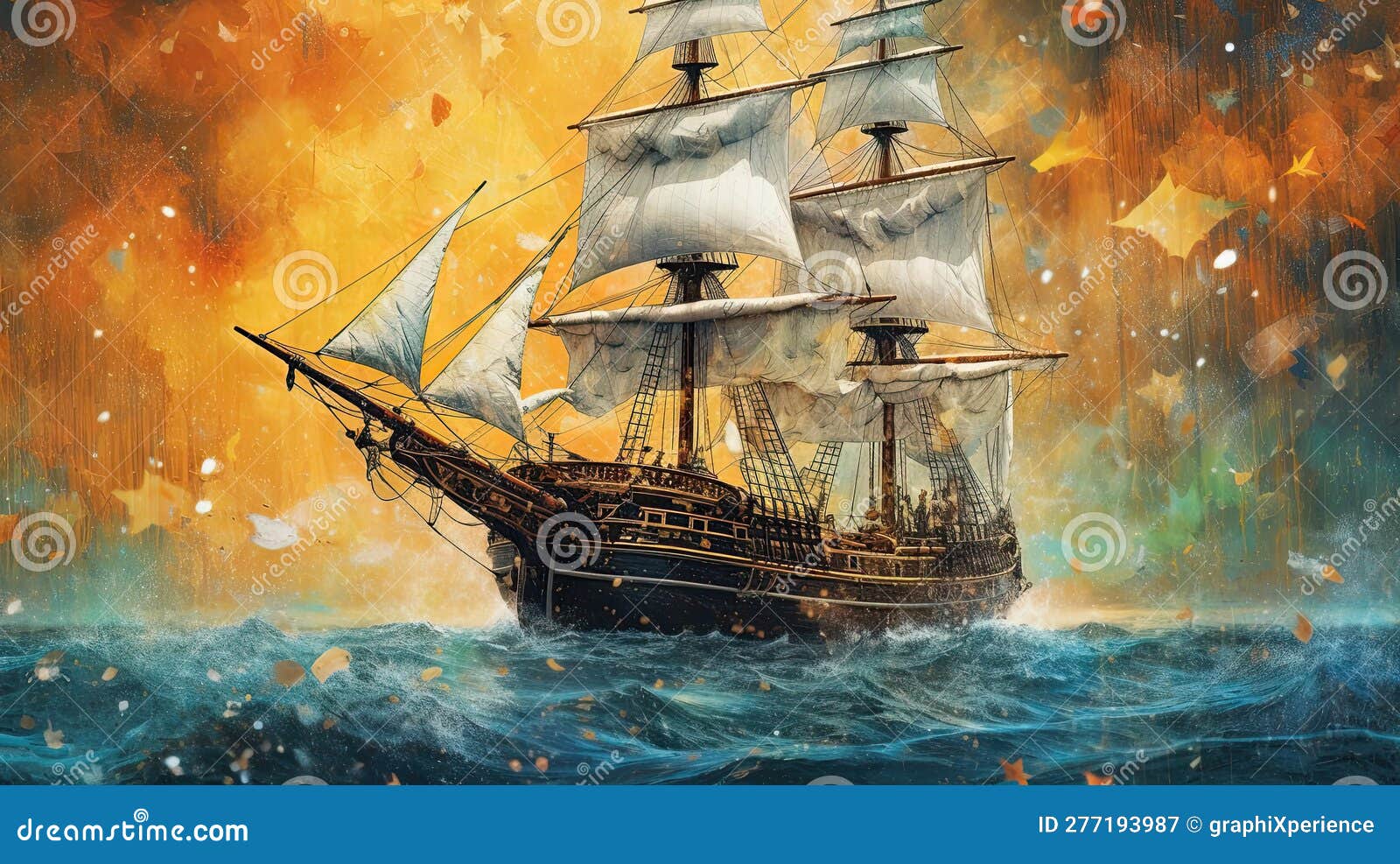 Epic Colorful Sailing Ship Illustration Stock Illustration ...
