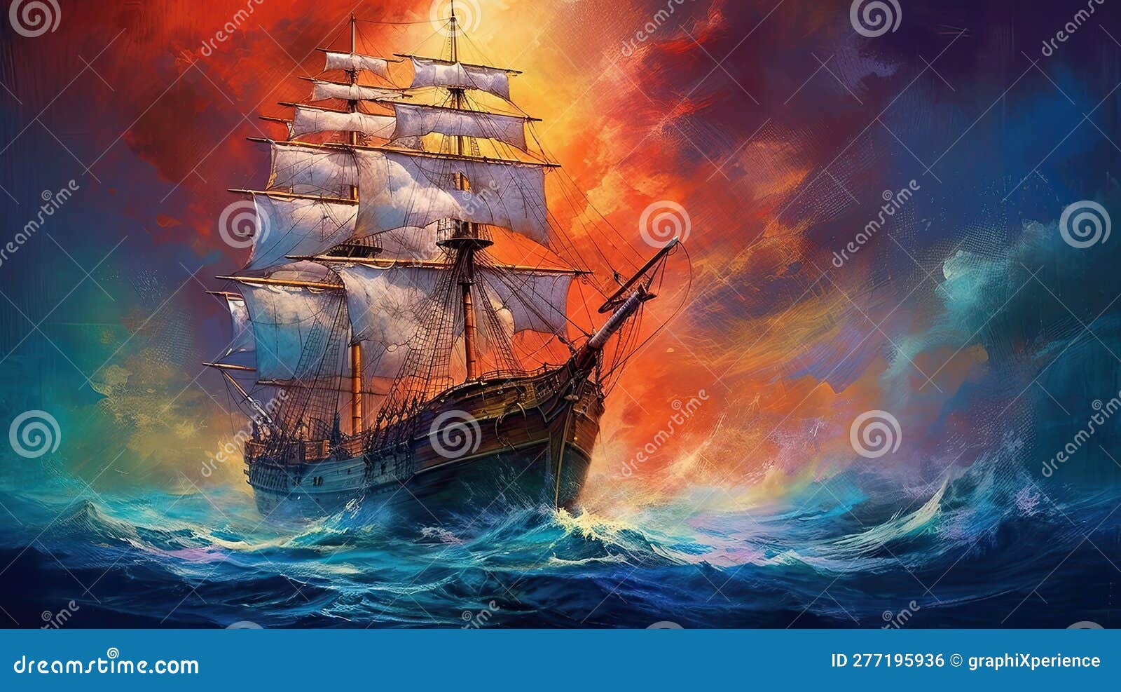 Epic Colorful Sailing Ship Illustration Stock Illustration ...