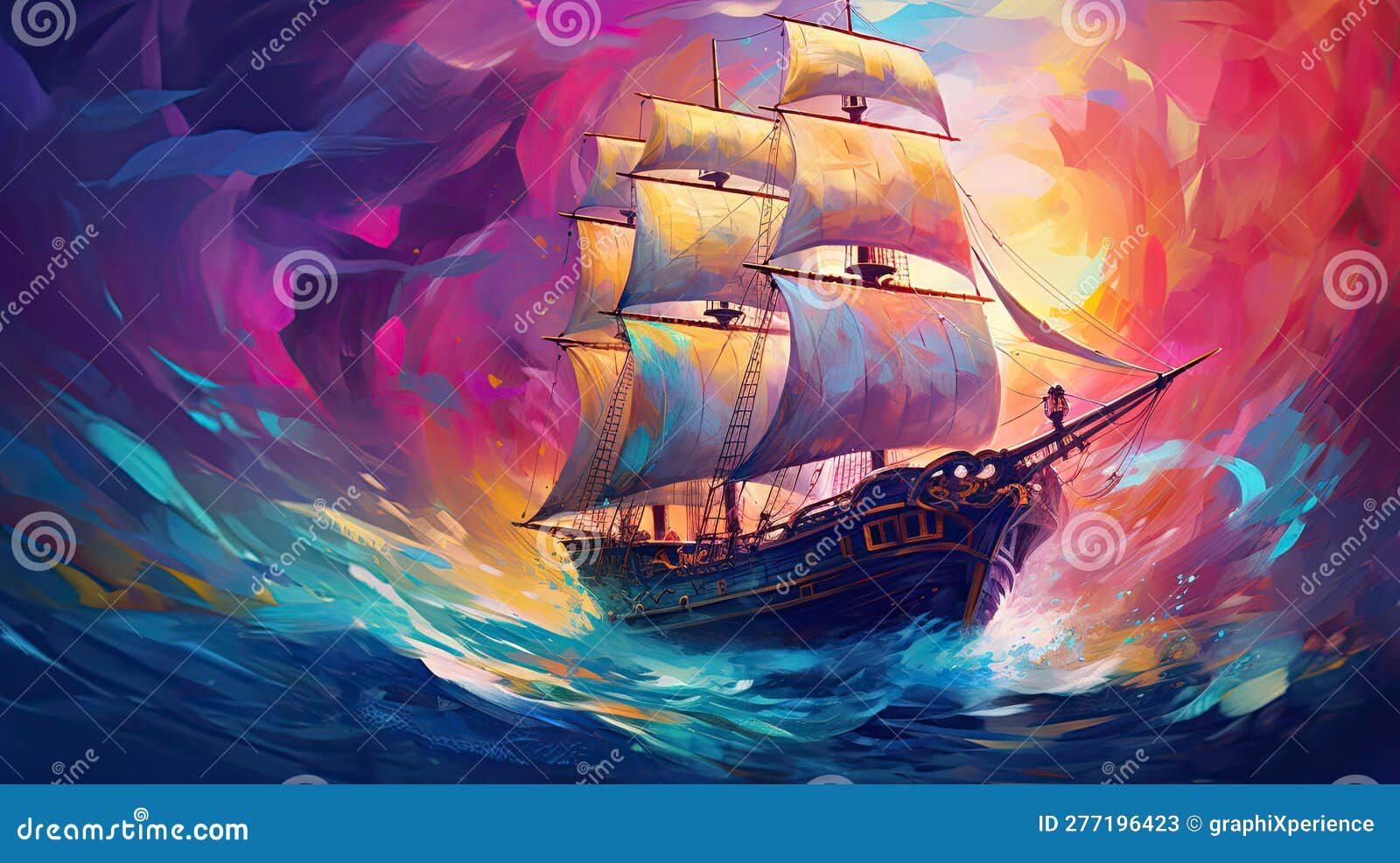 Epic Colorful Sailing Ship Illustration Stock Illustration ...